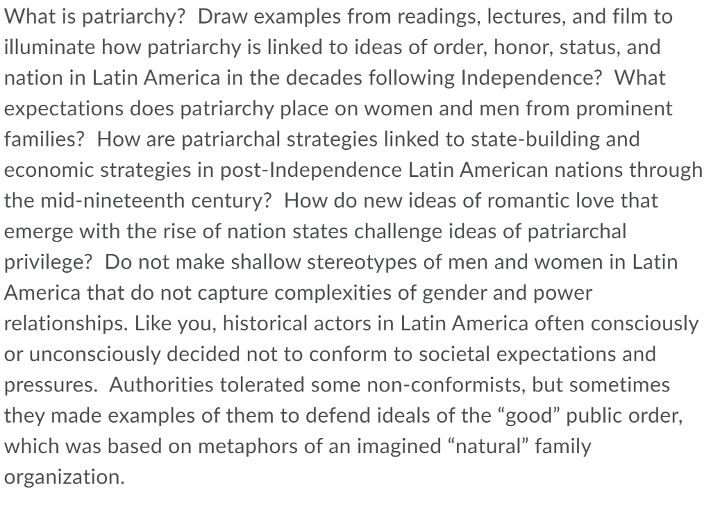 What is patriarchy? Draw examples from readings, | Chegg.com