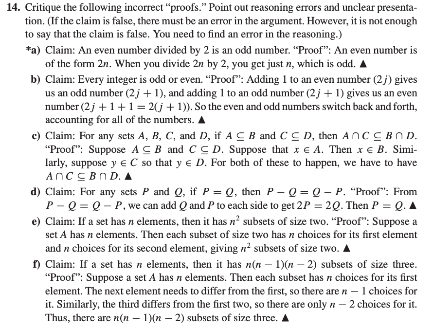 Solved 14. Critique the following incorrect “proofs.” Point | Chegg.com