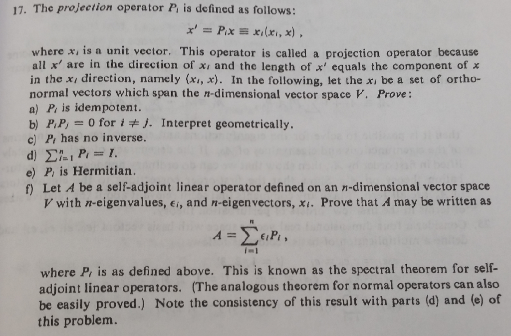 Solved 17. The projection operator Pl is defined as follows: | Chegg.com