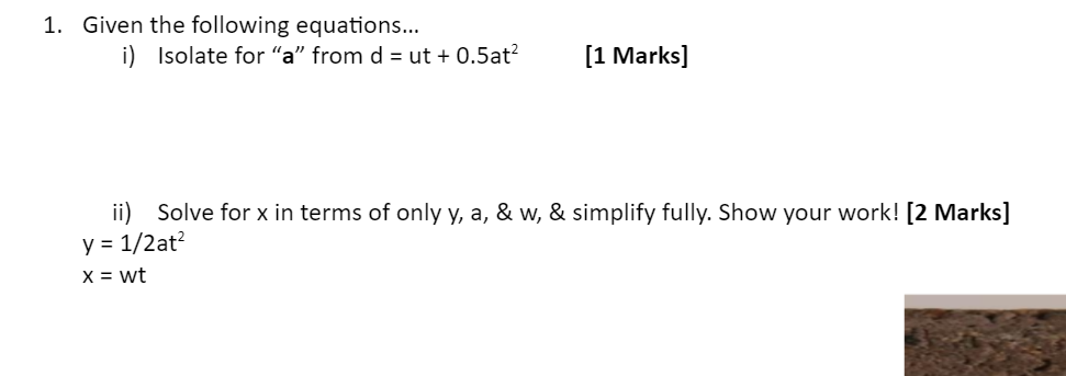 Solved 1. Given the following equations... i) Isolate for | Chegg.com