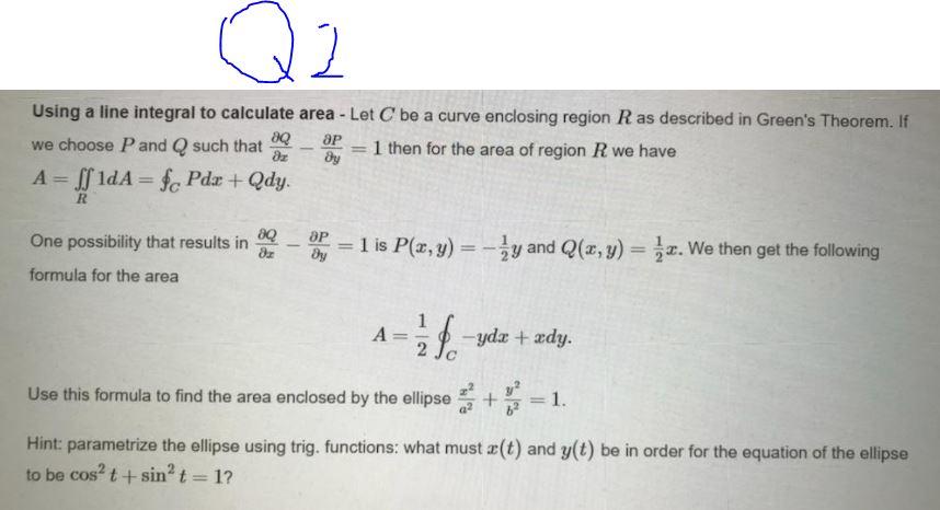 Solved Using a line integral to calculate area - Let C be a | Chegg.com