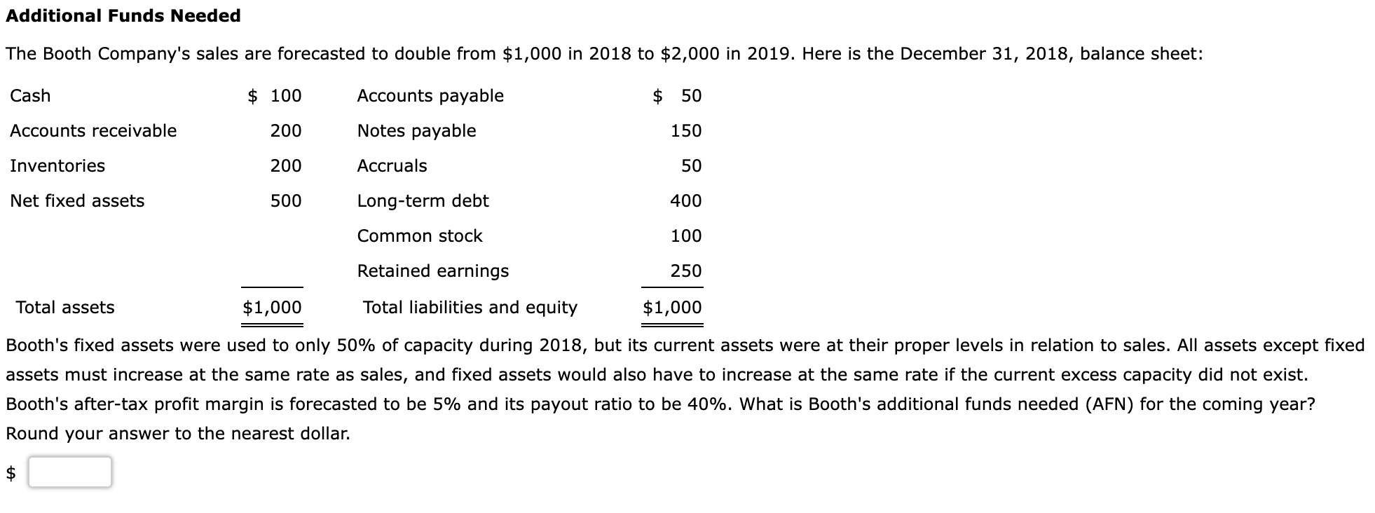 Solved Additional Funds Needed The Booth Company's sales are | Chegg.com
