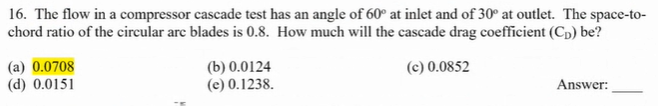 Solved 16. The flow in a compressor cascade test has an | Chegg.com