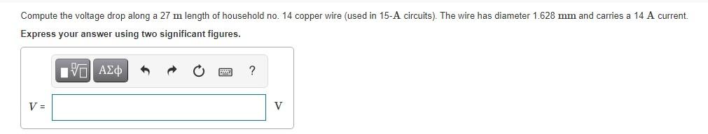 Solved Compute the voltage drop along a 27 m length of | Chegg.com