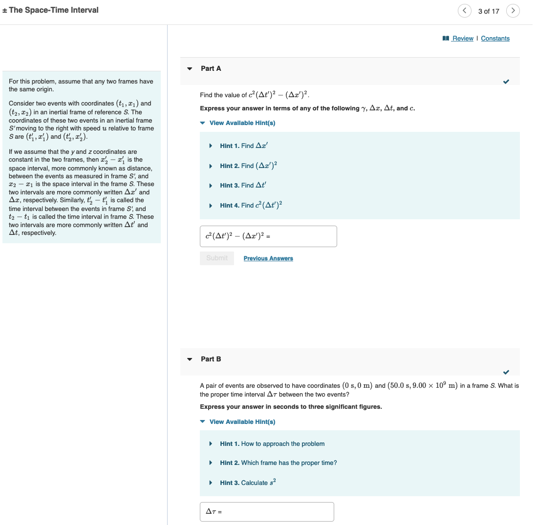 Solved Space-Time Interval | Chegg.com