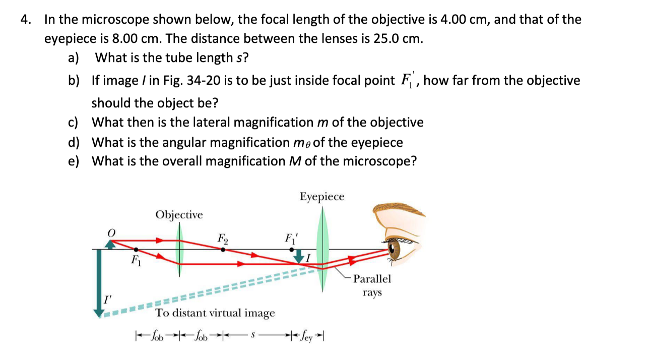 Solved 4. In the microscope shown below, the focal length of | Chegg.com