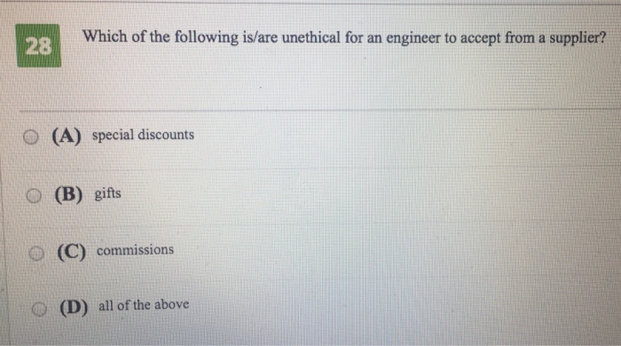 Solved 28 Which of the following is/are unethical for an | Chegg.com