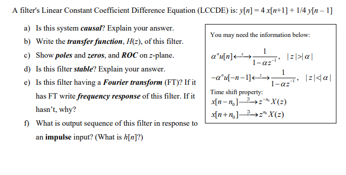 Solved -1 A filter's Linear Constant Coefficient Difference | Chegg.com