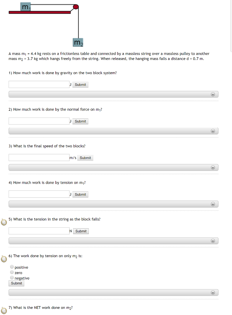 Solved A mass m1 -4.4 kg rests on a frictionless table and | Chegg.com