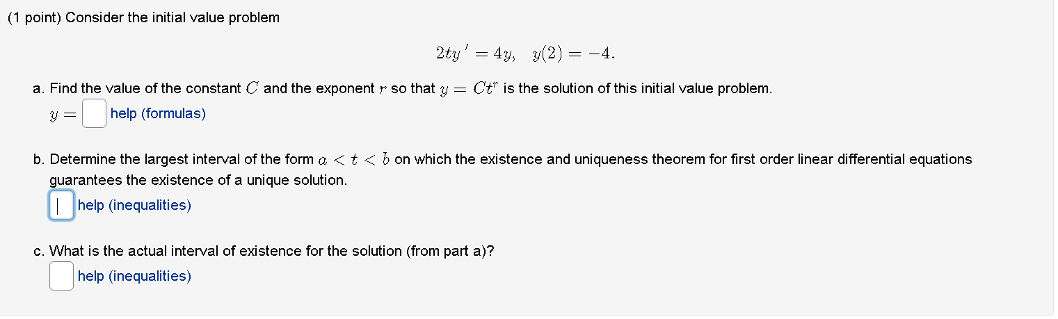 Solved (1 point) Consider the initial value problem 2ty' = | Chegg.com