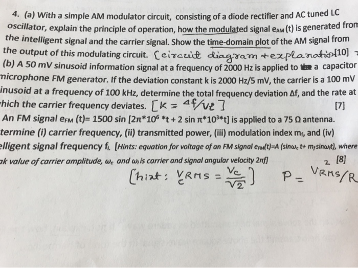 Solved With a simple AM modulator circuit, consisting of a | Chegg.com