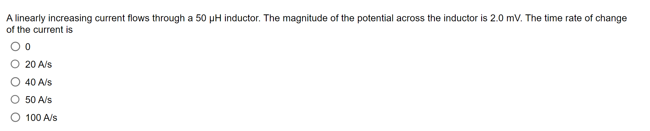 Solved A linearly increasing current flows through a 50μH | Chegg.com