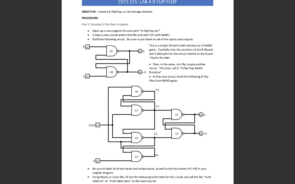 Part 3. Building a D flip flop using NAND SR latch | Chegg.com