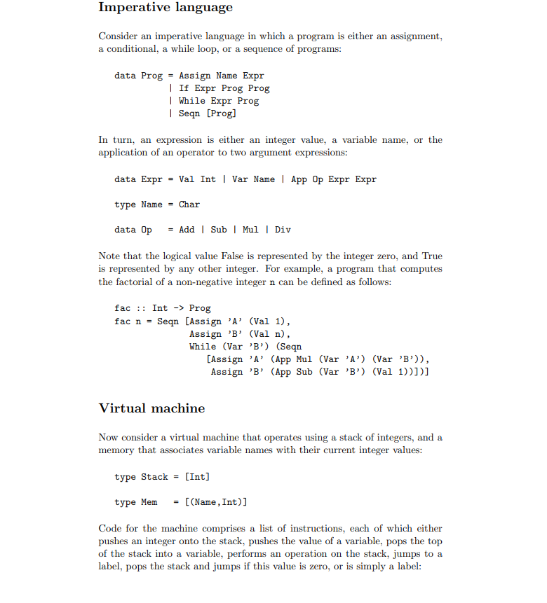 Imperative Language Consider An Imperative Language 