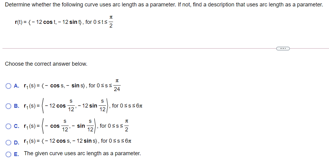 Solved Determine whether the following curve uses arc length | Chegg.com