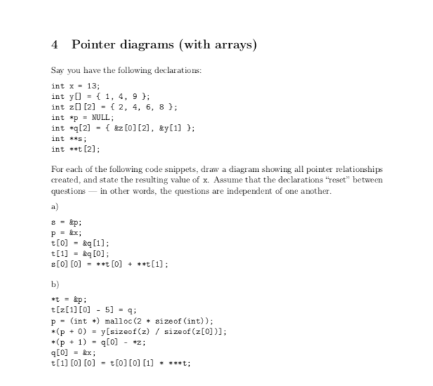Solved 4 Pointer diagrams (with arrays) Say you have the | Chegg.com