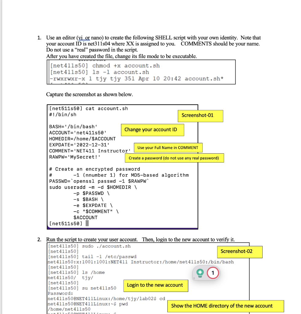 Solved Use an editor (vi or nano) to create the following | Chegg.com