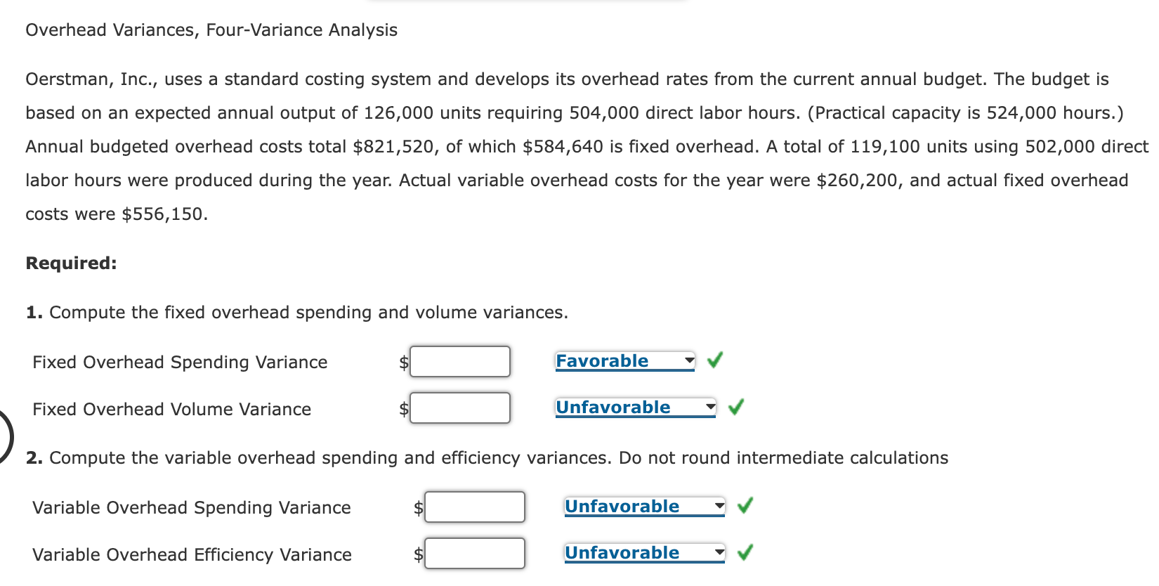 Solved Overhead Variances, Four-Variance Analysis Oerstman, | Chegg.com
