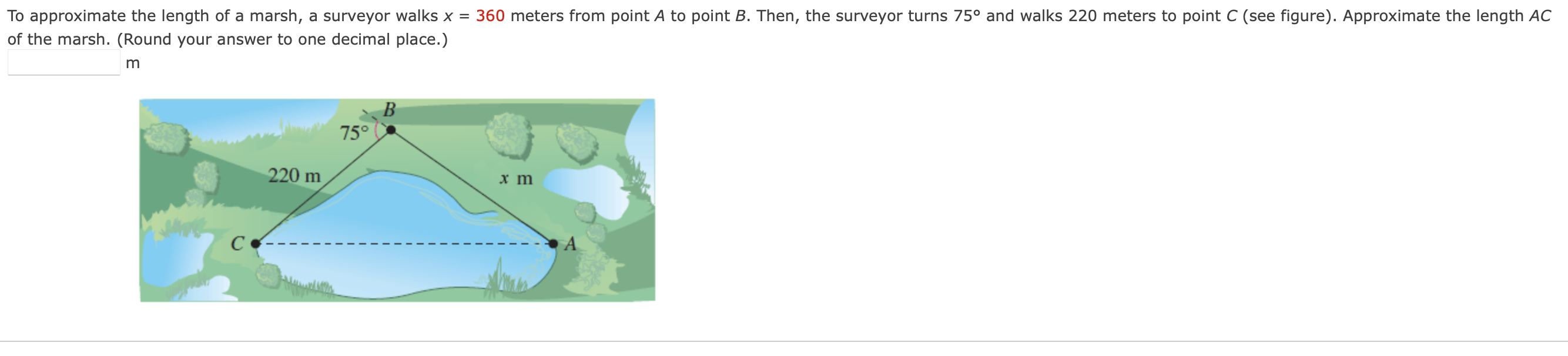 Solved To approximate the length of a marsh, a surveyor | Chegg.com