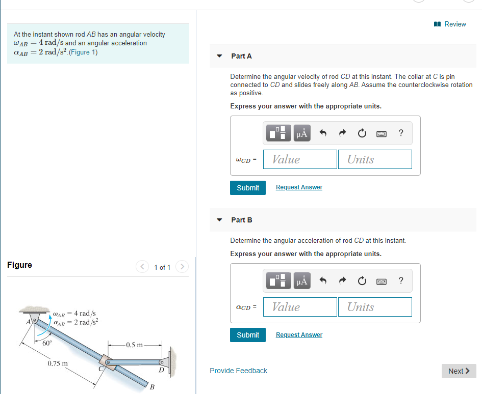 Solved Review At the instant shown rod AB has an angular | Chegg.com