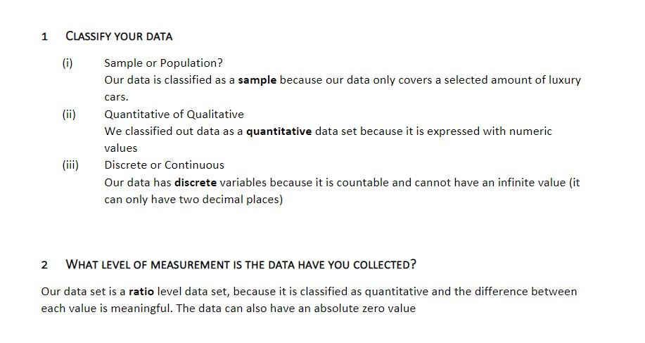 Solved CLASSIFY YOUR DATA (i) Sample or Population? Our data | Chegg.com