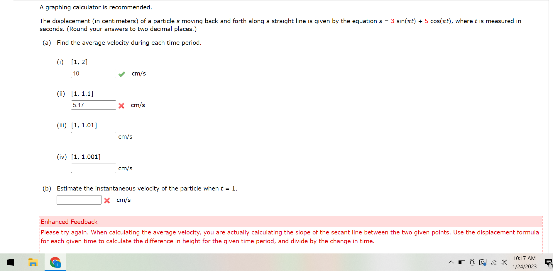 Solved The displacement (in centimeters) of a particle s | Chegg.com