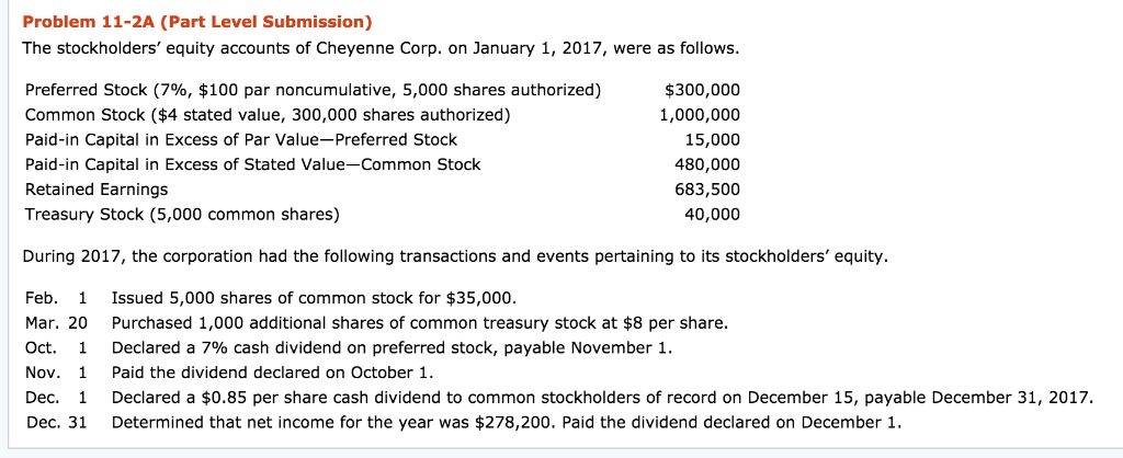 Solved Problem 11-2A (Part Level Submission) The | Chegg.com