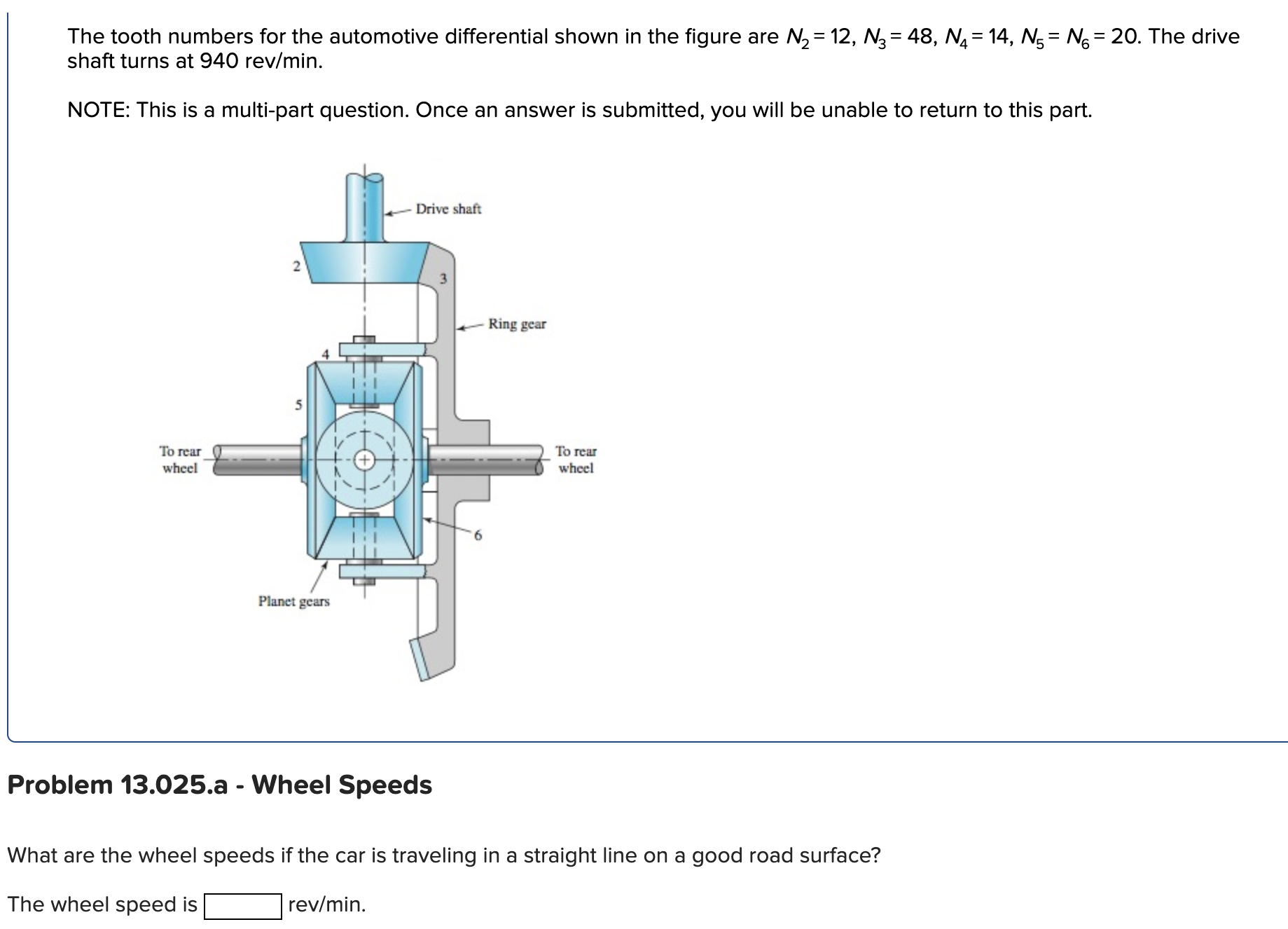 [Solved]: The tooth numbers for the automotive differential
