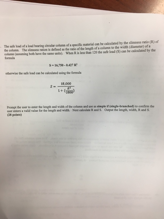 Solved The safe load of a load bearing circular column of a | Chegg.com