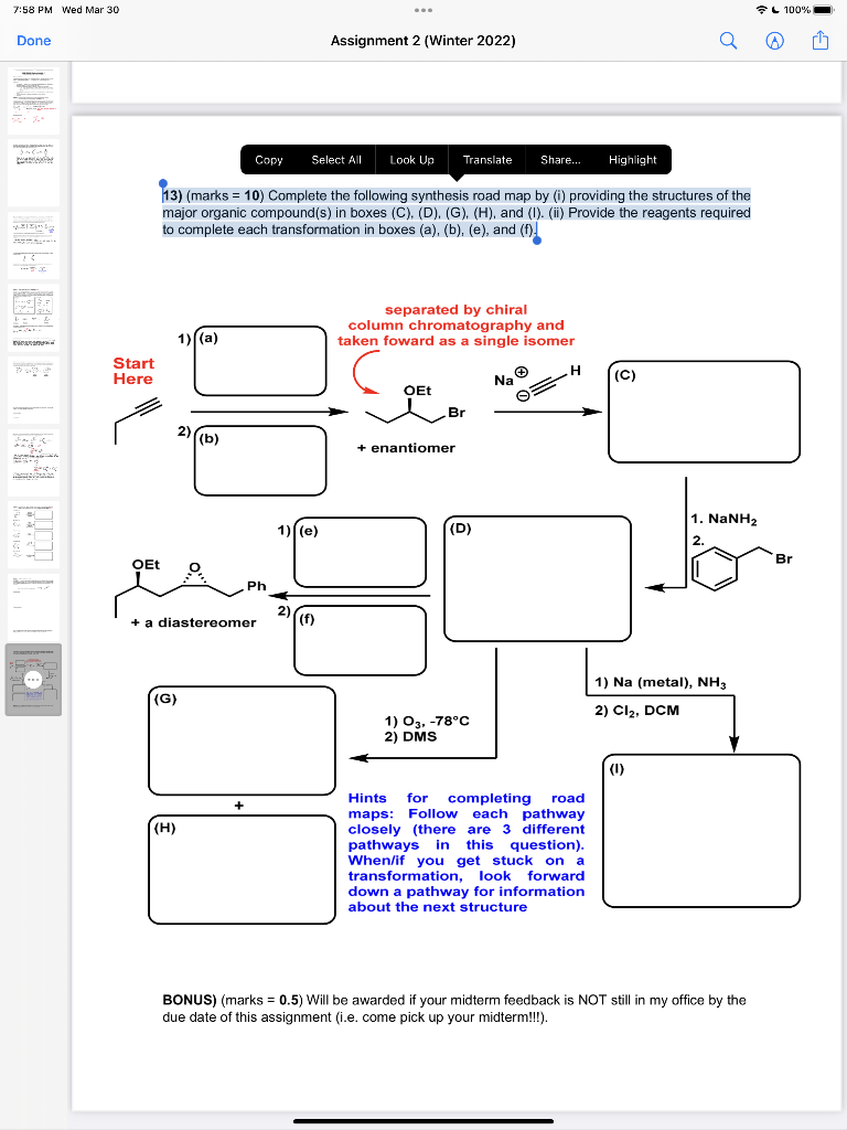 Solved 13) (marks = 10) Complete the following synthesis | Chegg.com