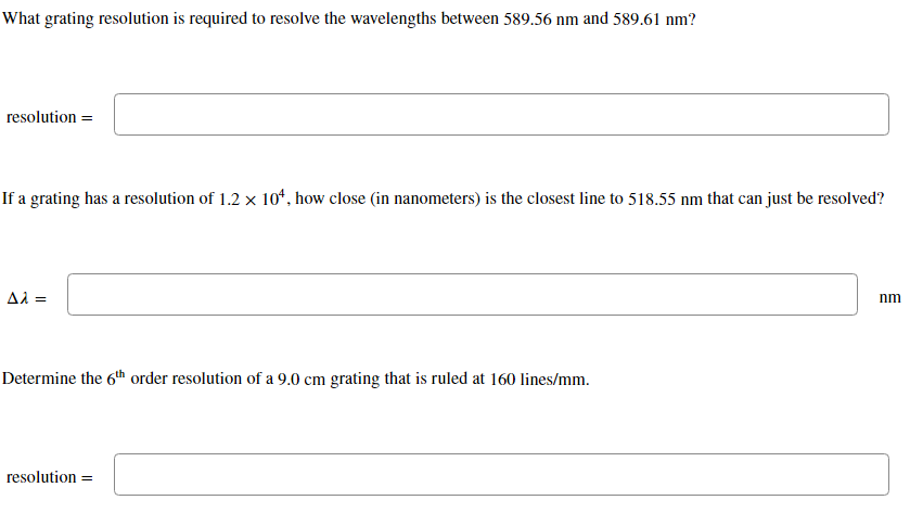 Solved What grating resolution is required to resolve the | Chegg.com