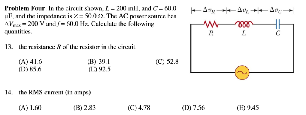 Solved Problem Four. In the circuit shown, L=200mH, and | Chegg.com