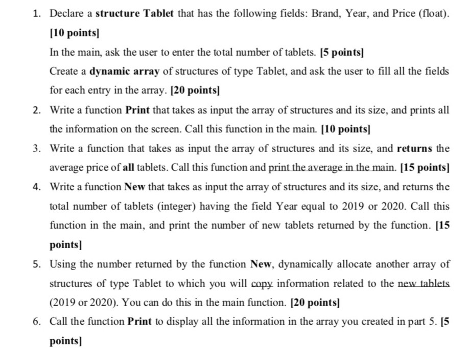 Solved 1. Declare a structure Tablet that has the following | Chegg.com