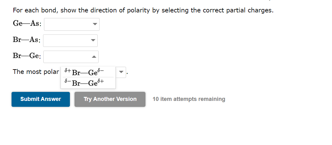 Solved For each bond, show the direction of polarity by | Chegg.com