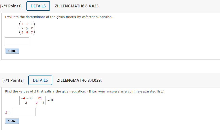 Solved [-/1 Points) DETAILS ZILLENGMATH6 8.4.023. Evaluate | Chegg.com