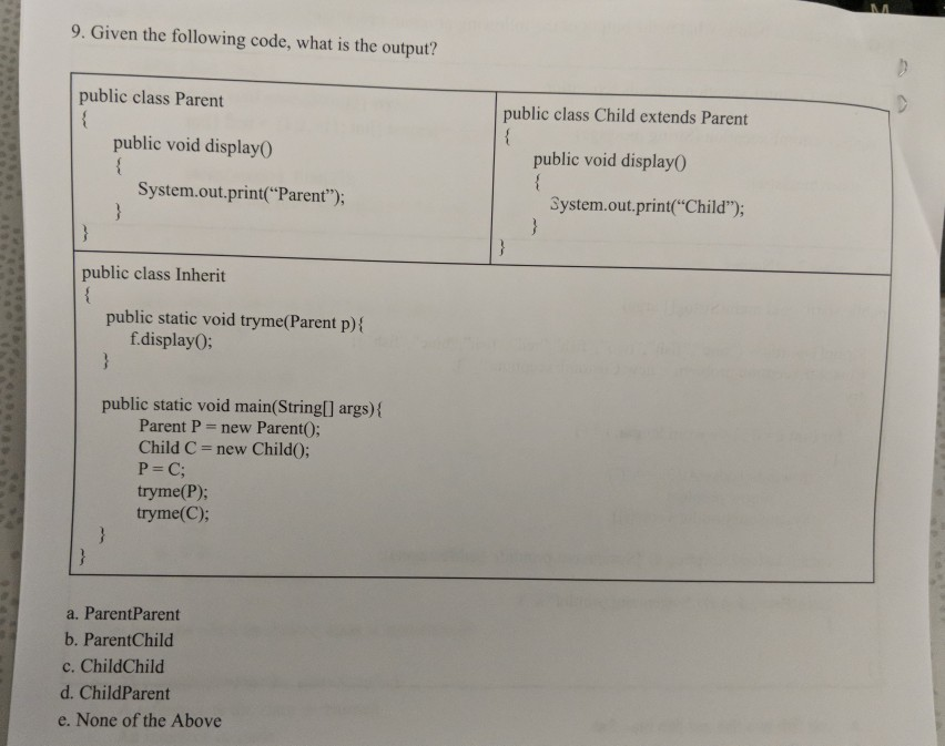 Solved 9. Given the following code, what is the output? | Chegg.com