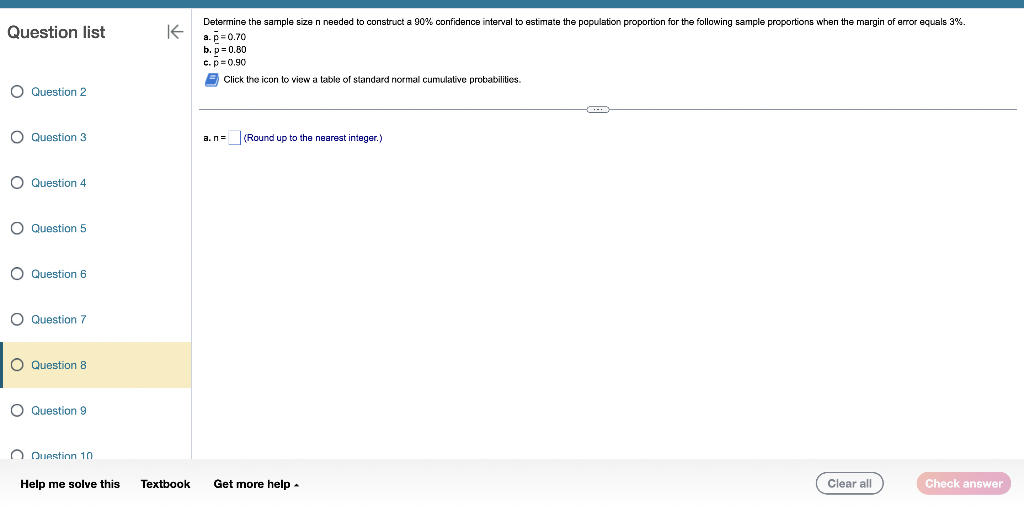 Solved Determine the sample size n needed to construct a 90% | Chegg.com