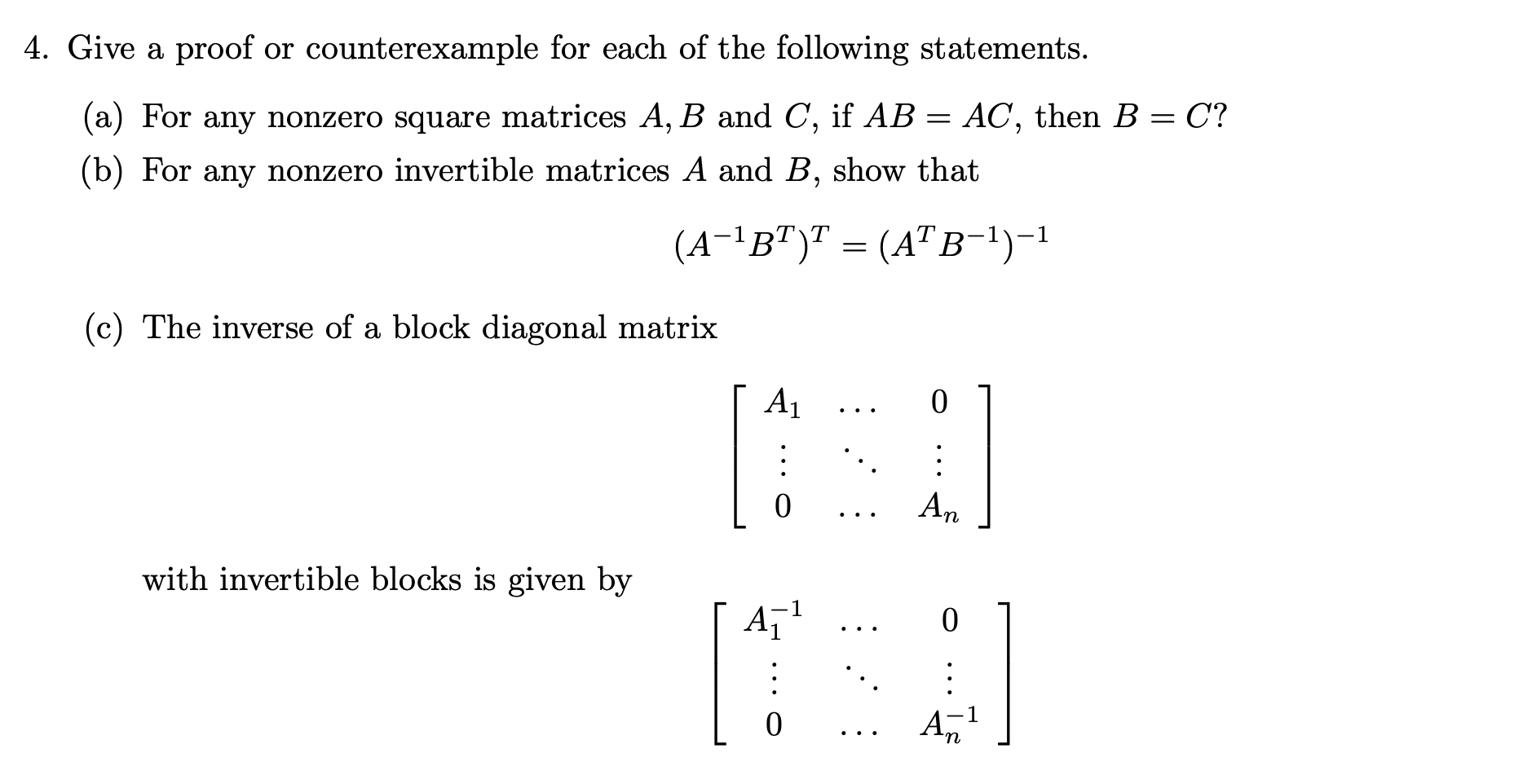 Solved 4. Give a proof or counterexample for each of the | Chegg.com