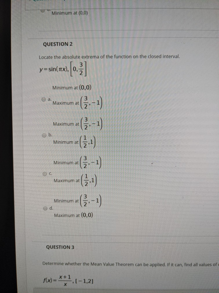 Solved Minimum at (0,0) QUESTION 2 Locate the absolute | Chegg.com