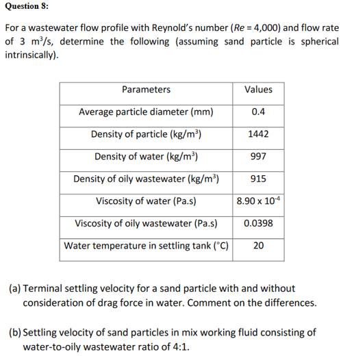 Solved Question 8: For a wastewater flow profile with | Chegg.com