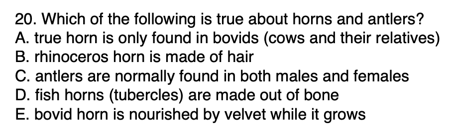 Solved 20. Which of the following is true about horns and | Chegg.com