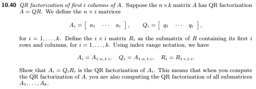 10.40 QR factorization of first i columns of A. | Chegg.com