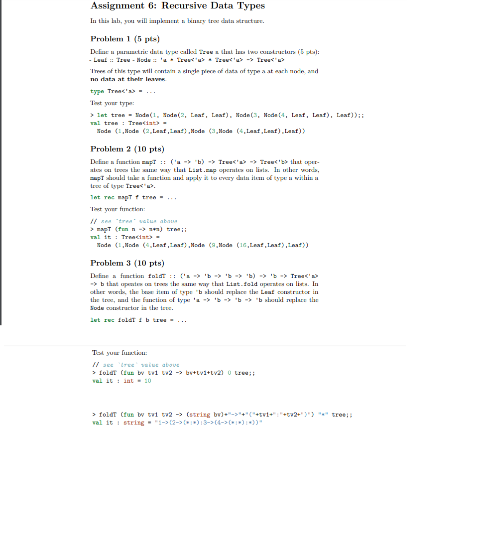 Assignment 6: Recursive Data Types In this lab, you | Chegg.com
