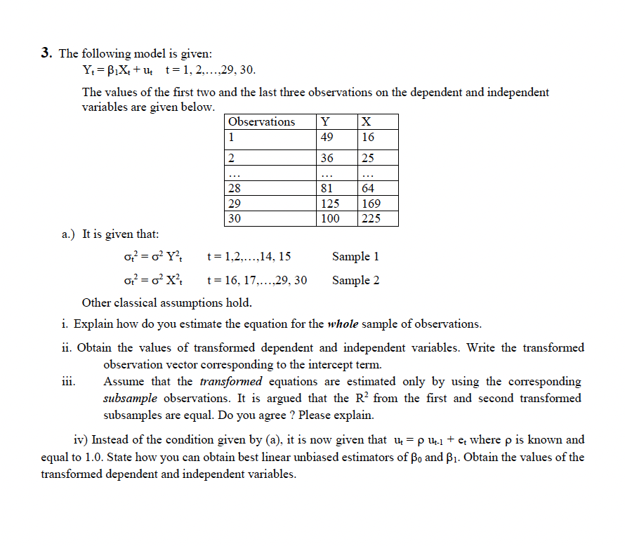 Solved The following model is | Chegg.com