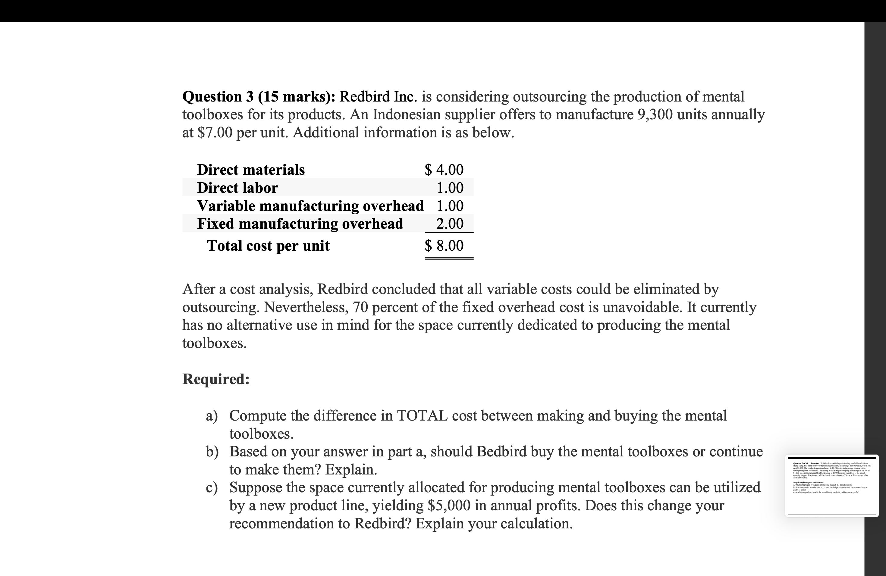 Solved Question 3 ( 15 ﻿marks): Redbird Inc. is considering | Chegg.com