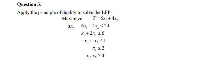 Solved Question 3: Apply the principle of duality to solve | Chegg.com
