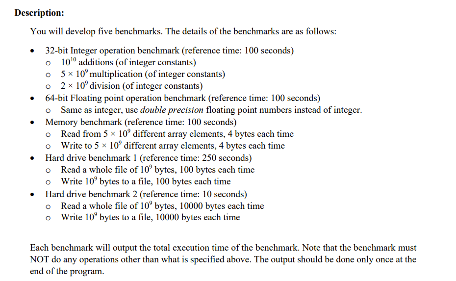 Solved You will develop five benchmarks. The details of the | Chegg.com