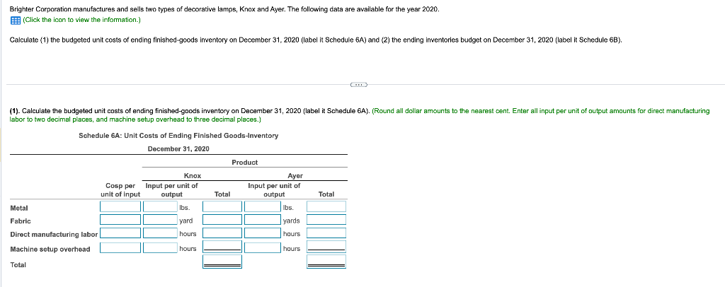 Solved Brighter Corporation manufactures and sells two types | Chegg.com