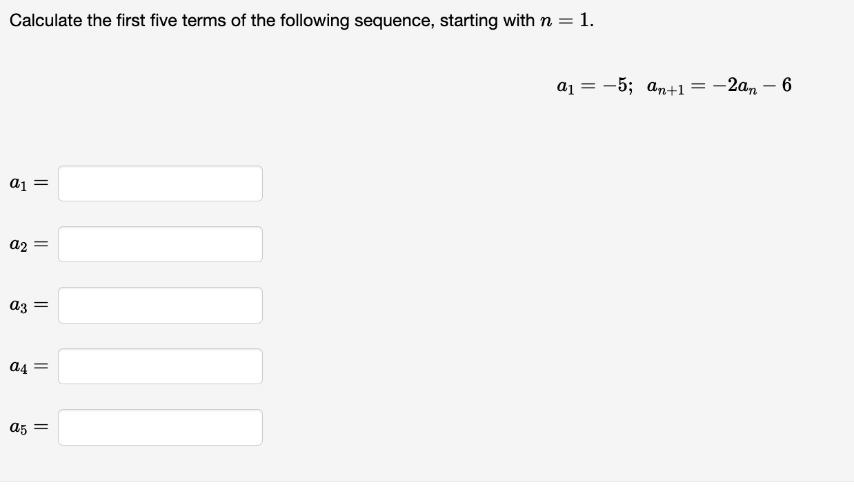Solved Calculate the first five terms of the following | Chegg.com