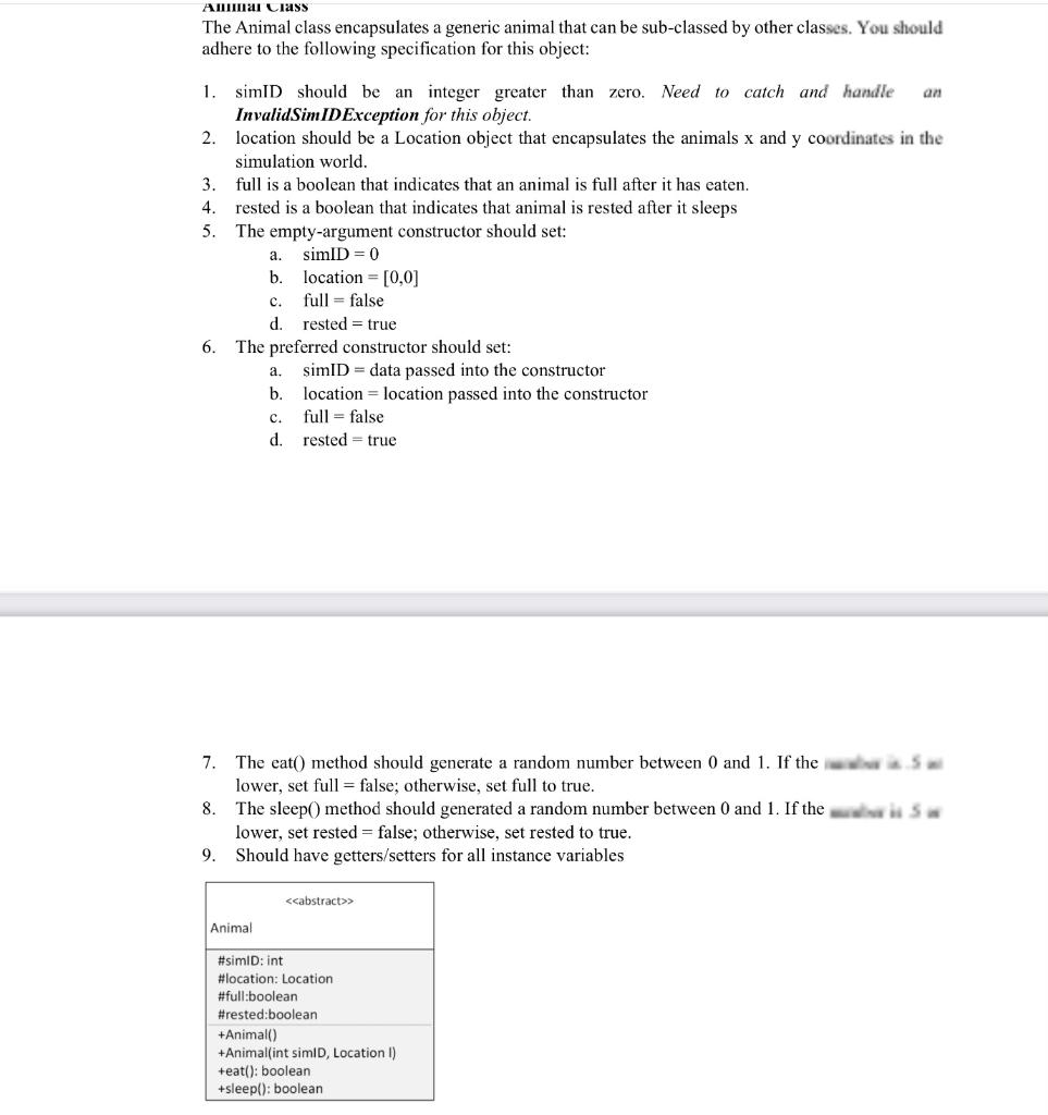 Solved AMII Lass The Animal class encapsulates a generic | Chegg.com